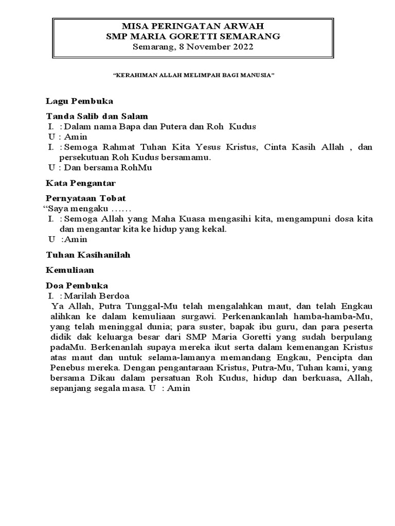 Teks Misa Arwah Format Lain 8 November 2022 Revisi | PDF