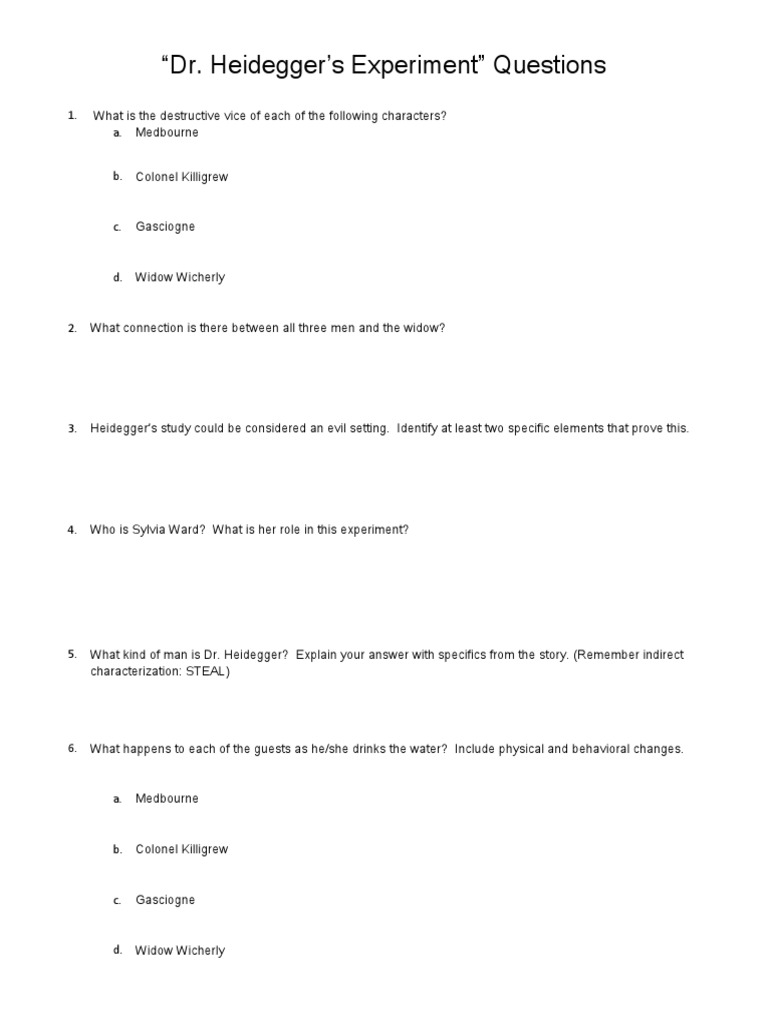 Dr. Heideggers Experiment Questions | PDF | Parable | Allegory