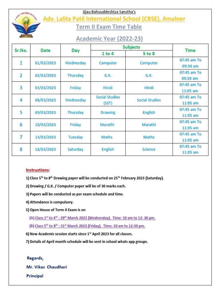 Term 2nd Time Table | PDF