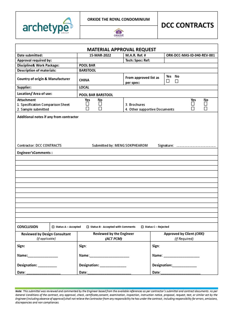 Material Approval Request Template (MAS) - BARSTOOL | PDF ...