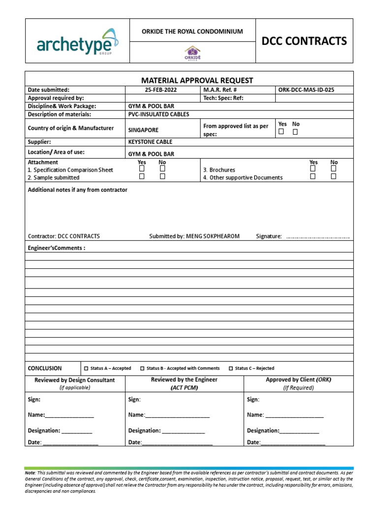 Material Approval Request Template (MAS) - CABLE | PDF | Business