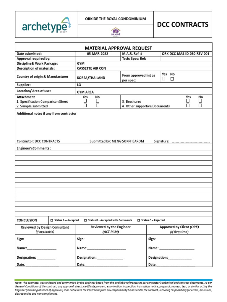 Material Approval Request for Gym AC | PDF | Business
