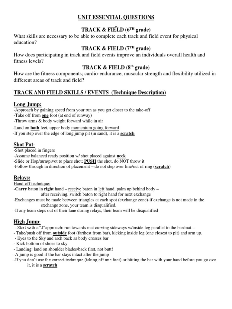 Track and Field Unit Study Guide | PDF | Track And Field | Running