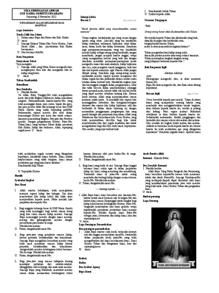 Teks Misa Arwah 8 November 2022 Revisi | PDF