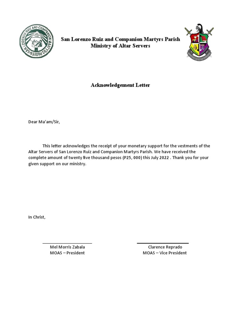 Altar Servers Support Acknowledgement Letter | PDF | Cooking, Food ...