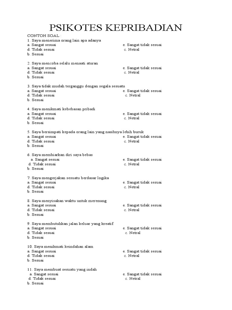 Psikotes Kepribadian | PDF