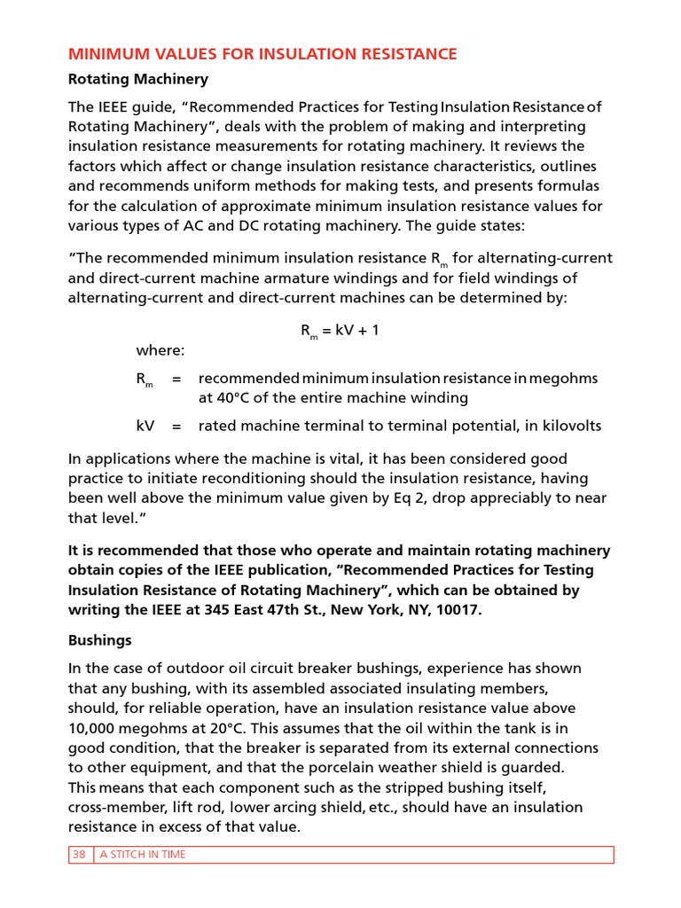 Minimum Insulation Resistance Values | PDF | Insulator (Electricity ...