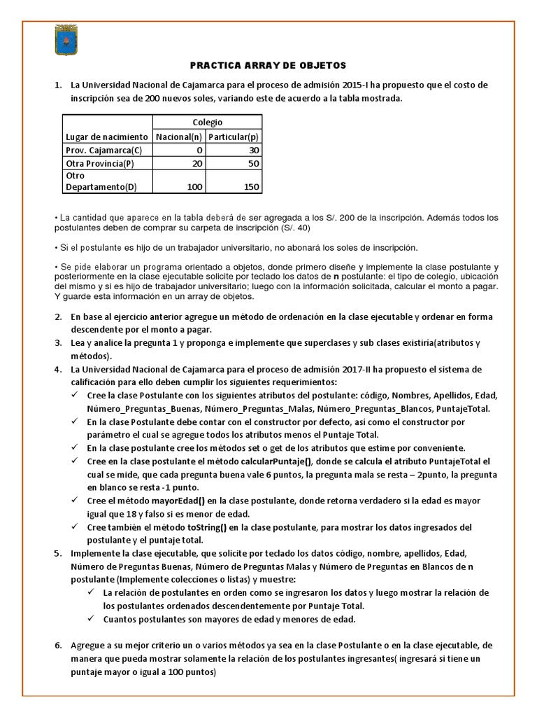 Ejercicios Array Objetos | PDF | Constructor (Programación Orientada a Objetos) | Programación