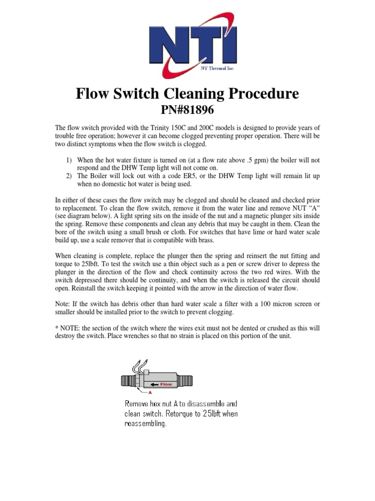 Flow Switch Cleaning for Boilers | PDF