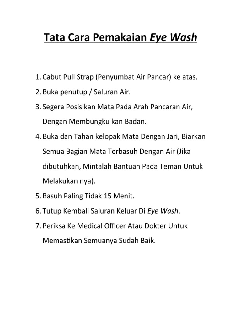 Tata Cara Pemakaian Eye Wash | PDF