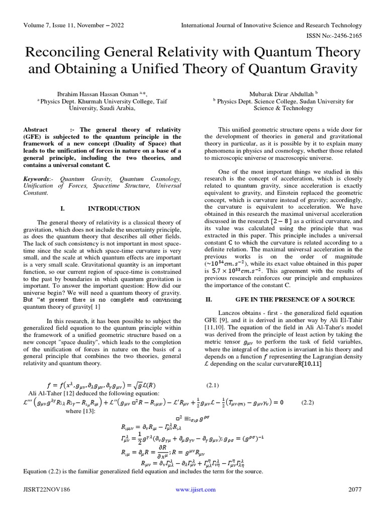 Reconciling General Relativity With Quantum Theory and Obtaining A ... Reconciling General Relativity With Quantum Theory and Obtaining A ...