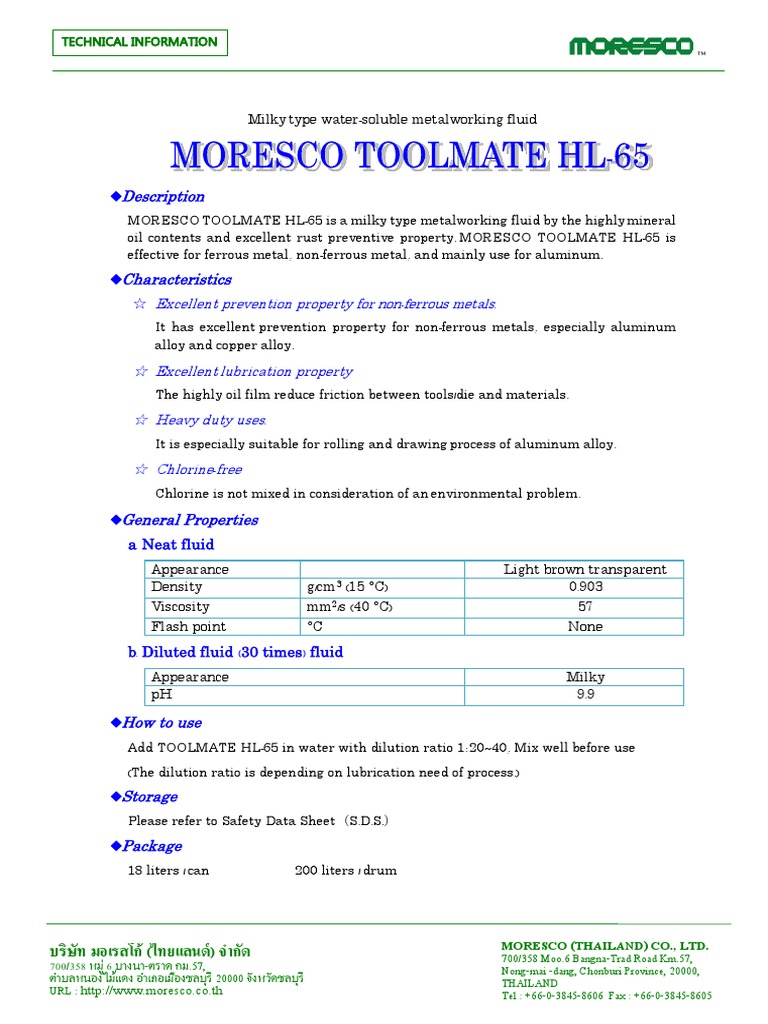 TDS Toolmate HL-65 (20211213) | PDF | Metals | Materials