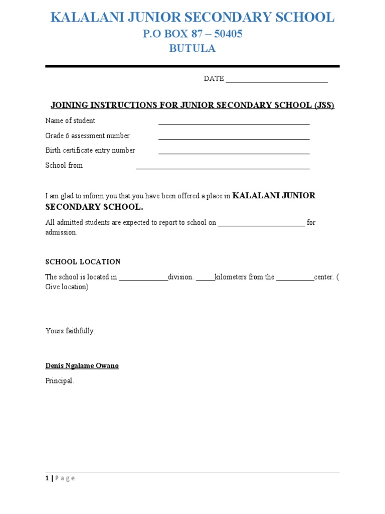 Admision Letter For Jss Sample | PDF | Health Sciences