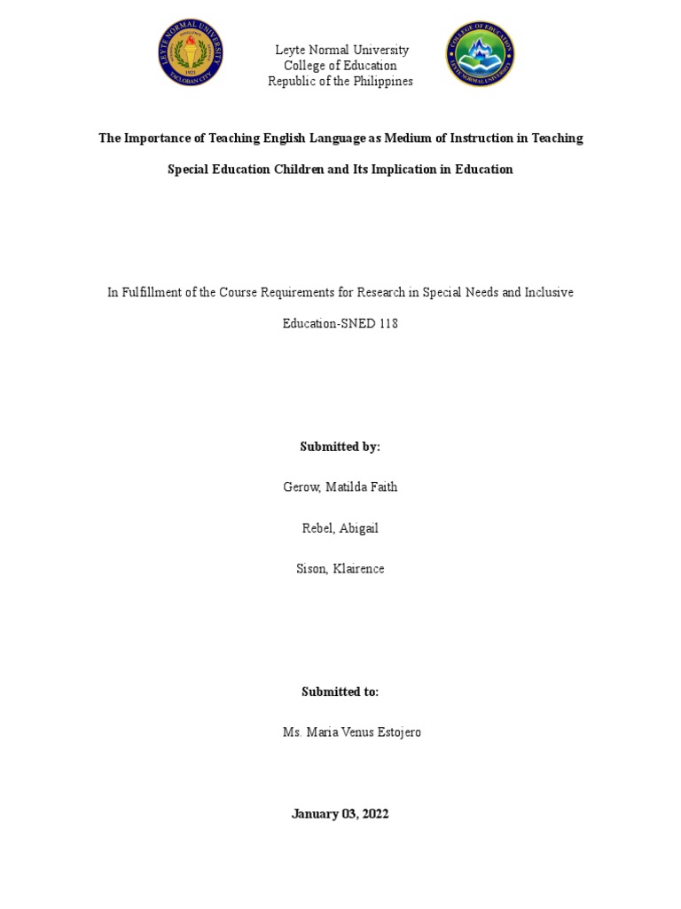 Research Proposal-Sned 118 | PDF | Inclusion (Education) | Special ...