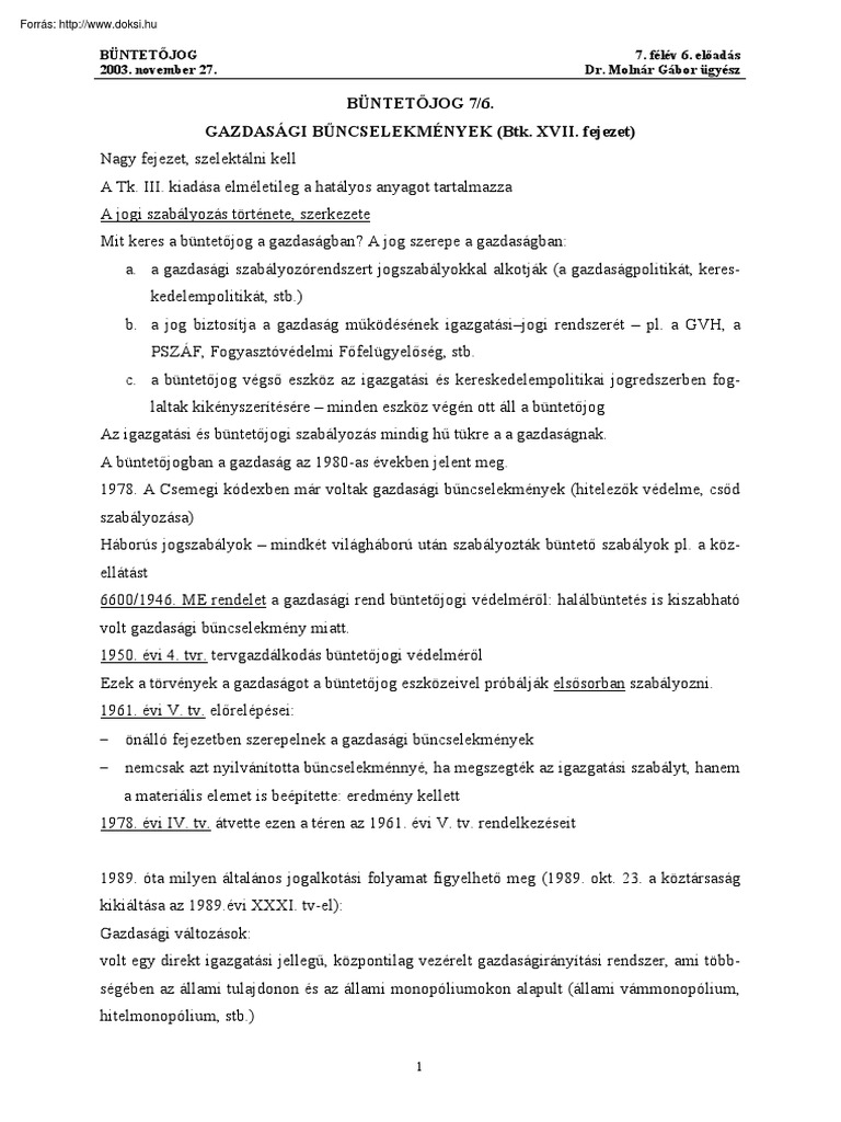 DR Molnar Gabor Gazdasagi Buncselekmenyek | PDF
