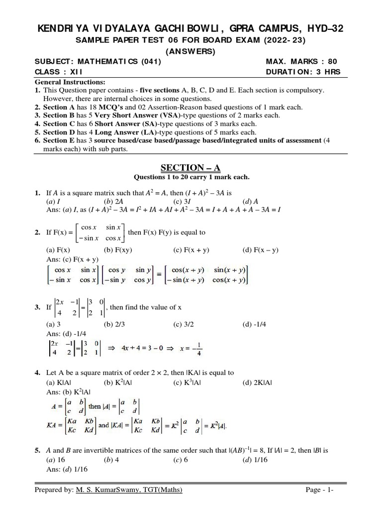 Sample Paper-6 With Solution | PDF | Trigonometric Functions | Maxima ...