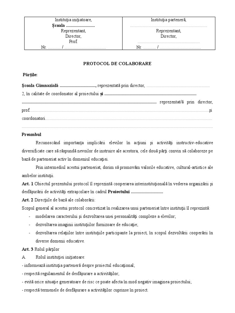 Protocol de Colaborare Scoli | PDF