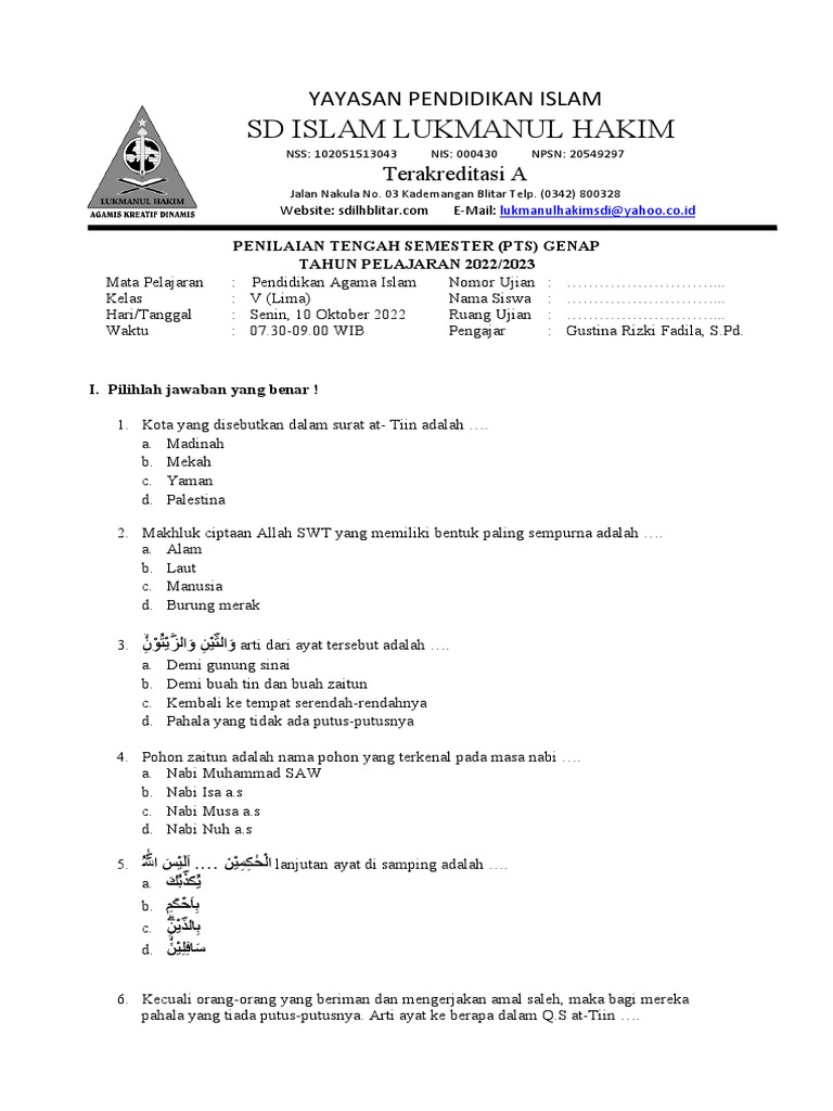 Soal PTS Pendidikan Agama Islam | PDF