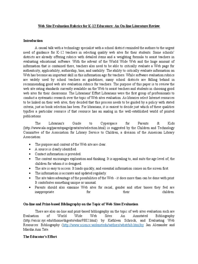 K-12 Website Evaluation Rubrics Guide | PDF | World Wide Web | Internet ...