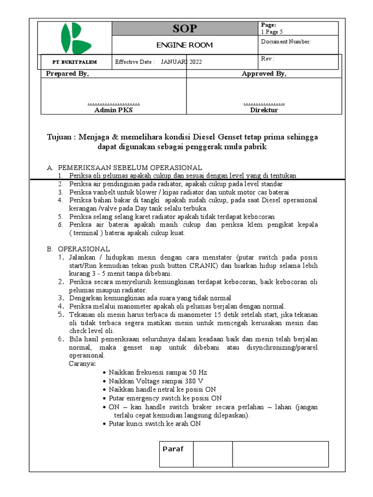 Sop Engine Room | PDF