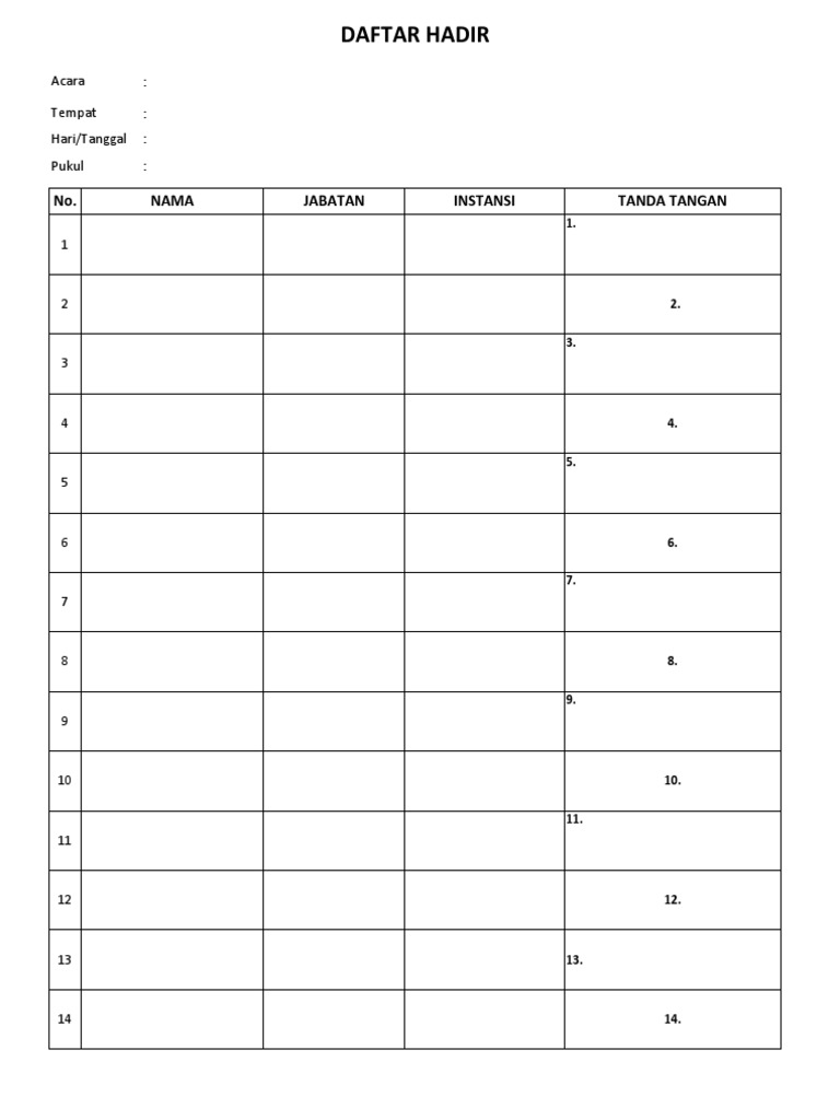 Daftar Hadir dan Tanda Tangan Acara | PDF