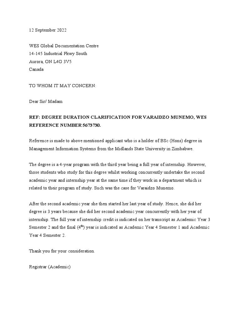 Wes Supporting Letter | PDF