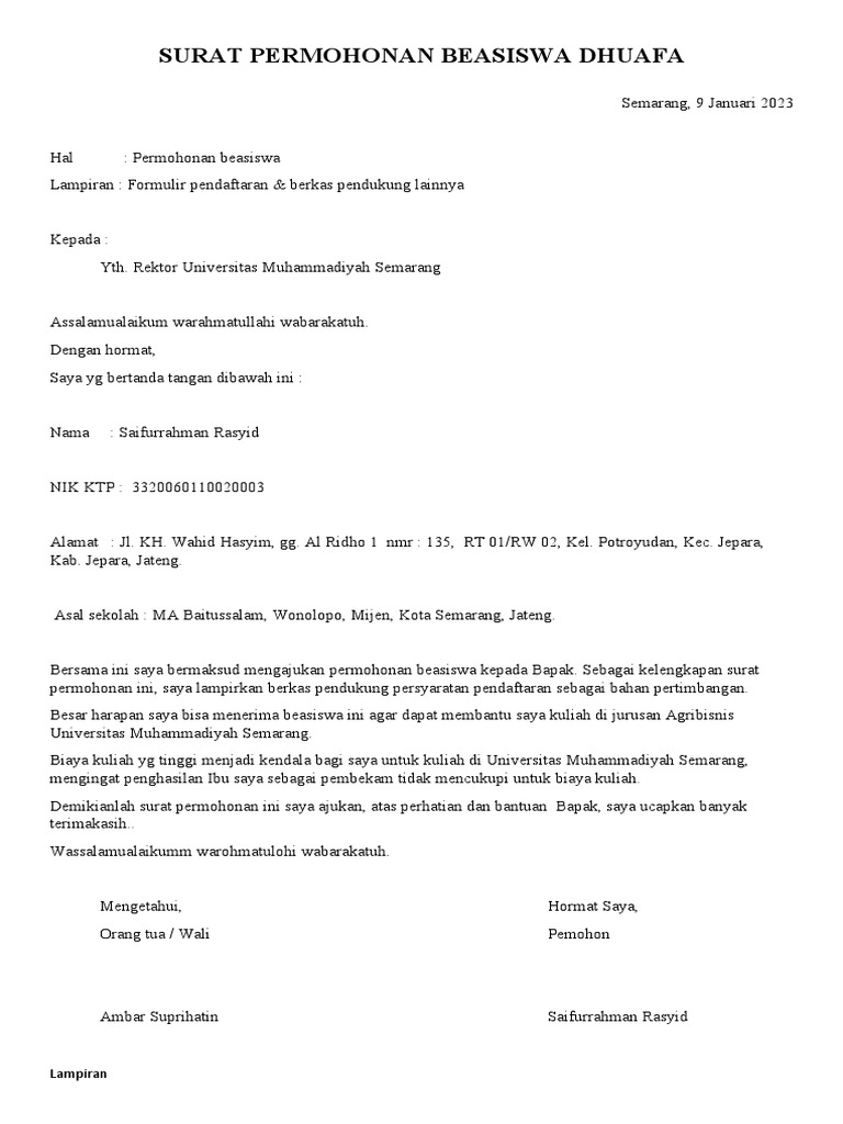 Format Surat Permohonan Beasiswa | PDF