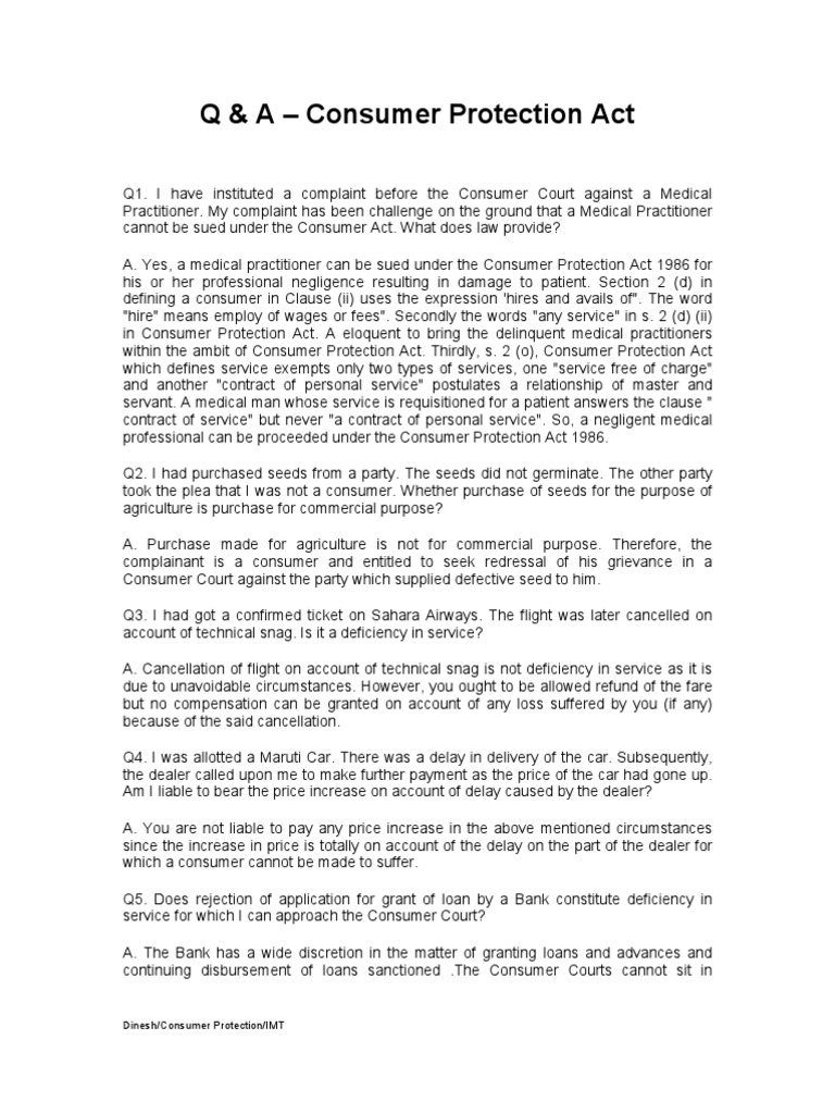 Consumer Protection Act | PDF | Consumer Protection | Complaint