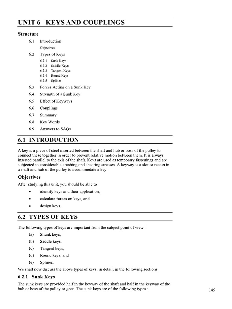 Unit-6-60 Keys and Coupling | PDF
