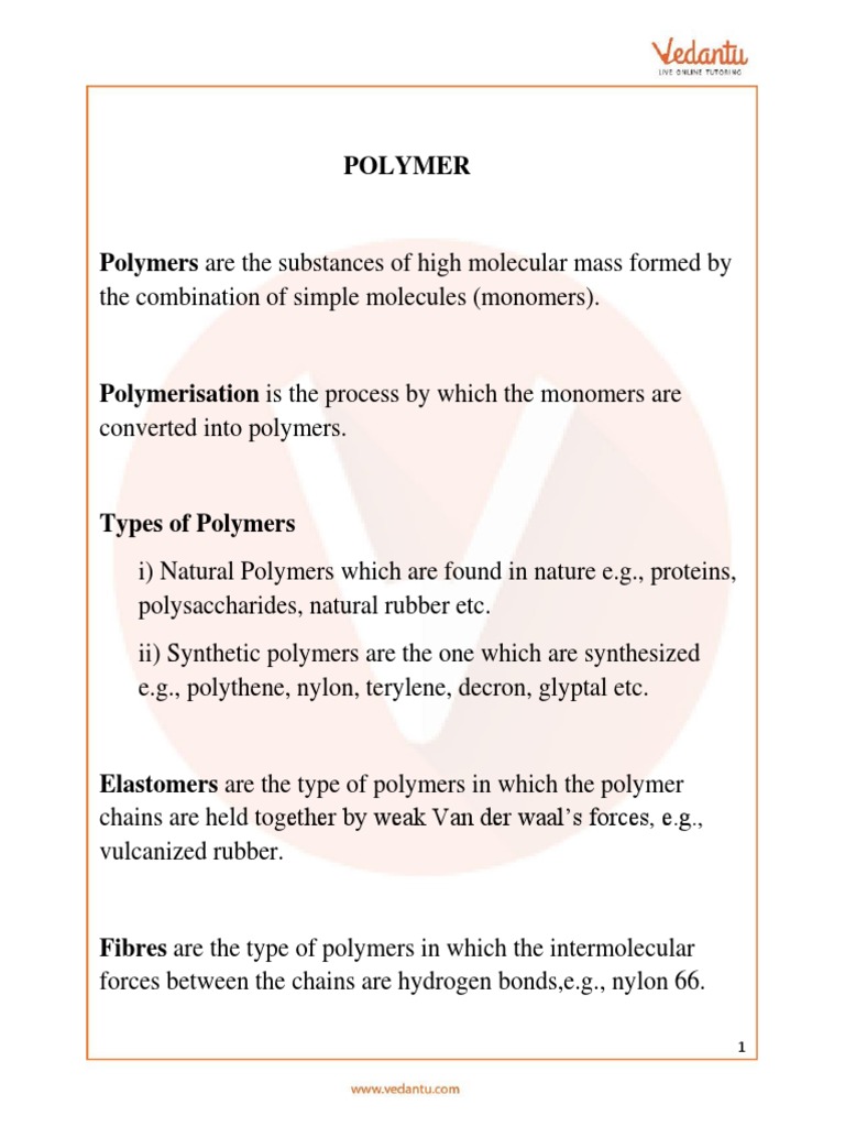 Jee Main Polymers Revision Notes Free Pdf Download Pdf Polymers