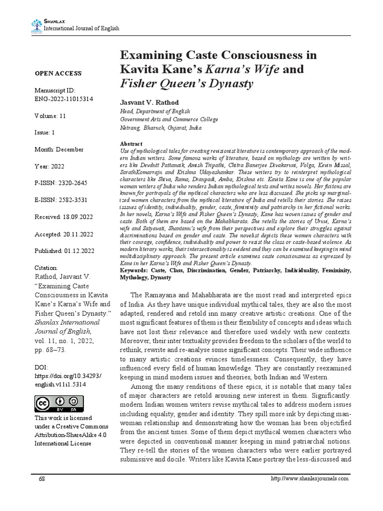 Examining Caste Consciousness in Kavita Kane's Karna's Wife and Fisher ...