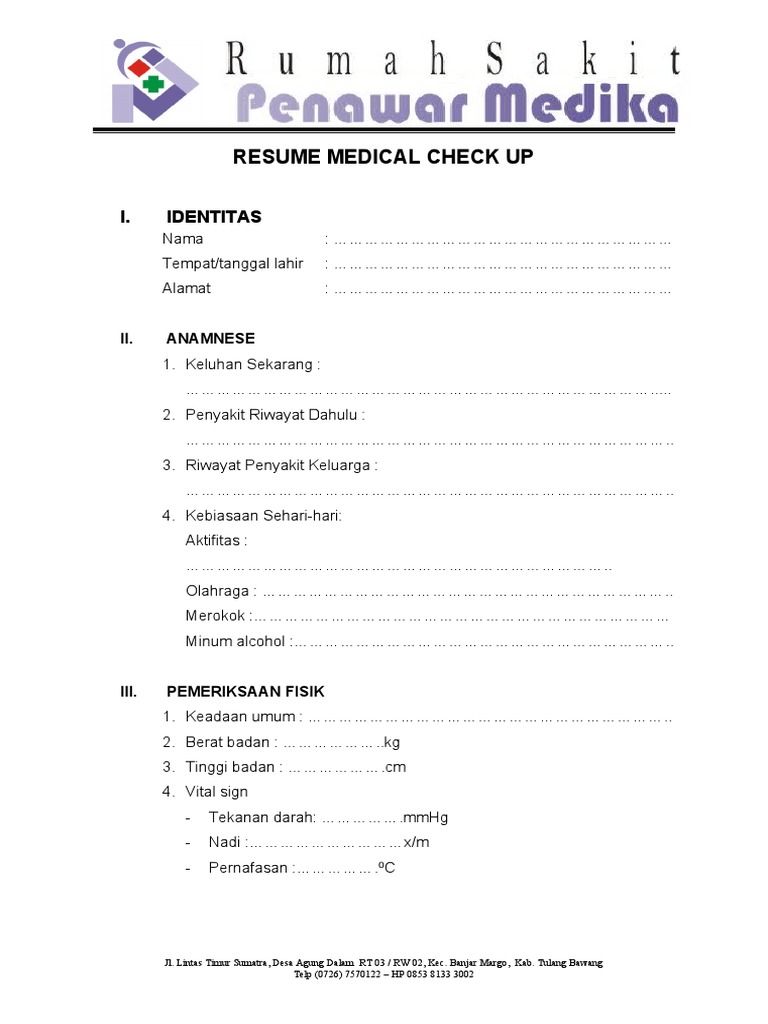 Resume Mcu Karyawan Baru | PDF