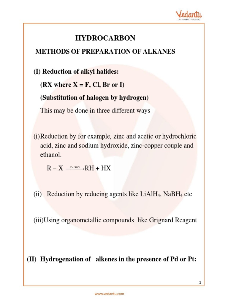 JEE Main Hydrocarbons Revision Notes - Free PDF Download | PDF