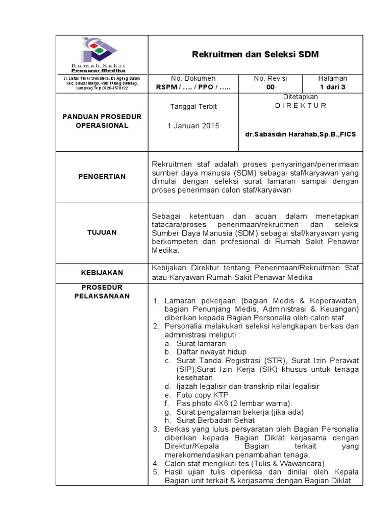 SOP Rekruitment Dan Seleksi SDM Lama | PDF