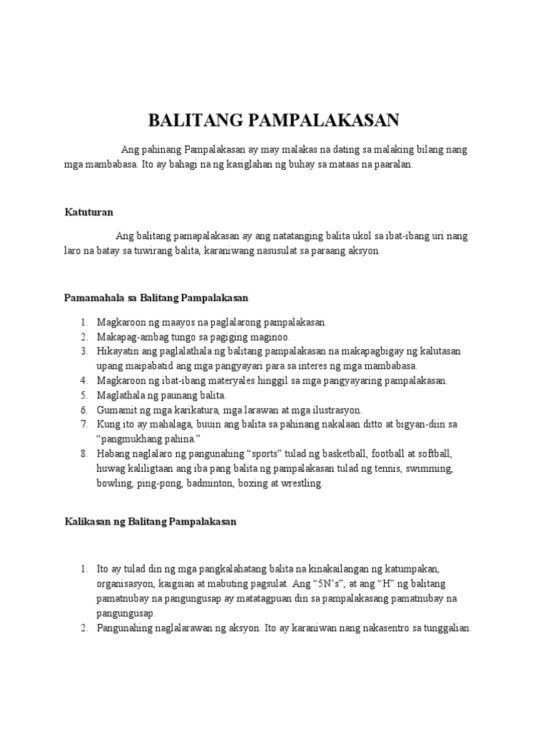 Balitang Pampalakasan | PDF