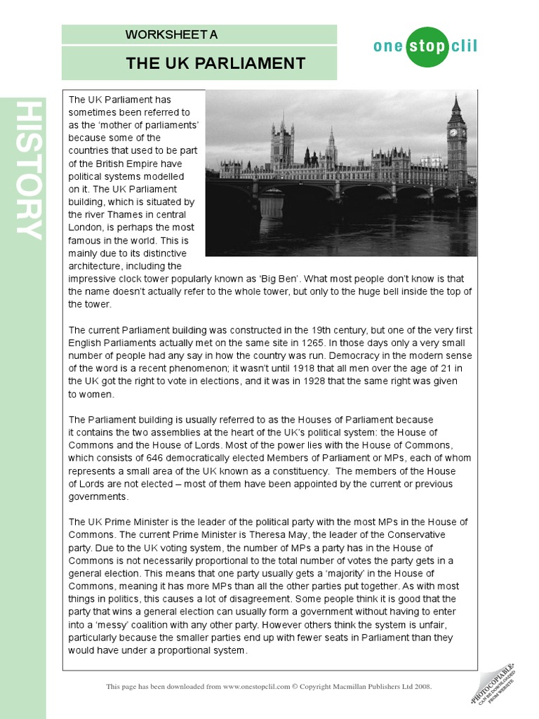 The History of The UK Parliament Student | PDF | House Of Commons Of ...