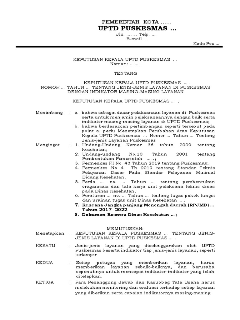1.6.1.1 Contoh SK Tentang Penetapan Indikator Kinerja Puskesmas | PDF