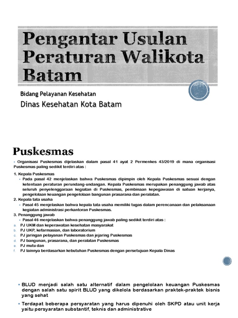 Pengantar Usulan Peraturan Walikota Batam BLUD Puskesmas | PDF