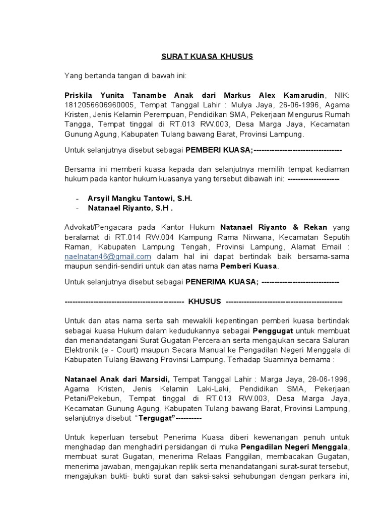 Surat Kuasa Perceraian | PDF