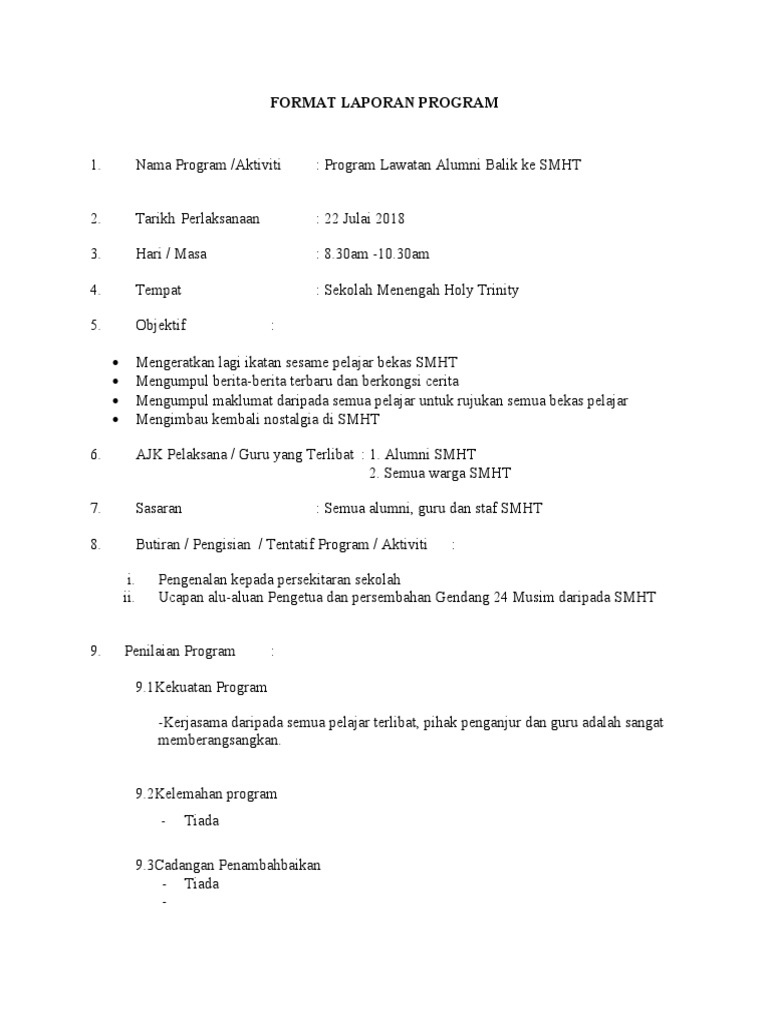 FORMAT LAPORAN PROGRAM Lawatan Alumni Balik Ke Sekolah | PDF