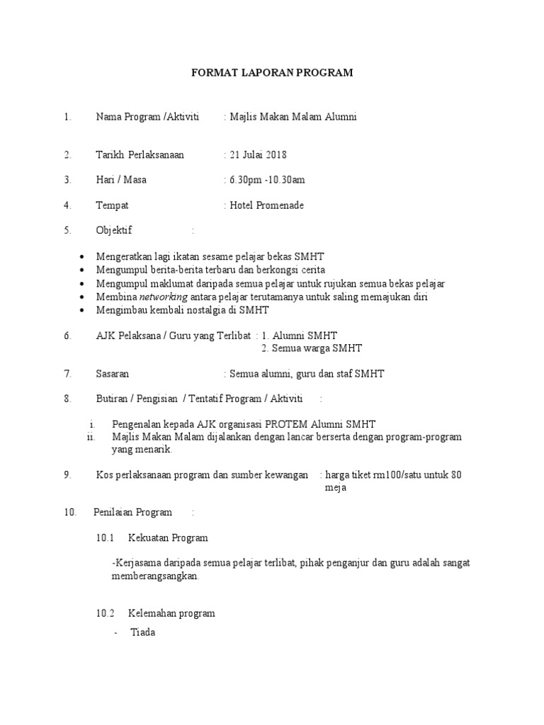 FORMAT LAPORAN PROGRAM Majlis Makan Malan Reunion | PDF
