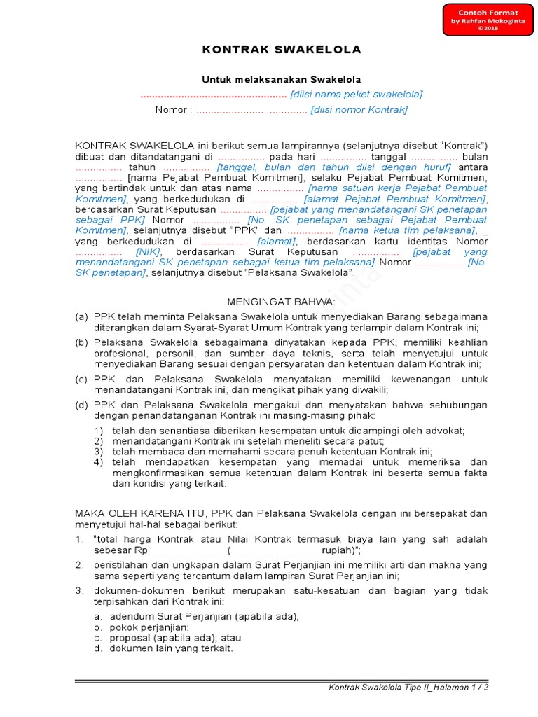 Kontrak Swakelola Tipe II | PDF