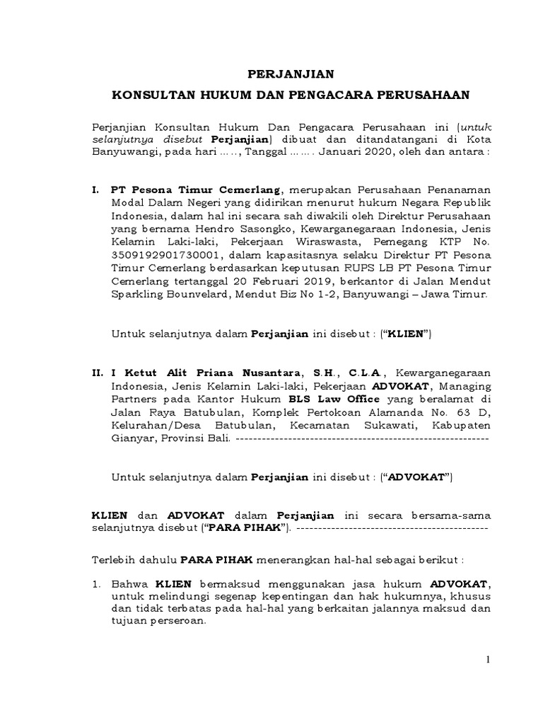 Perjanjian Kerjasama Corporate Lawyer | PDF
