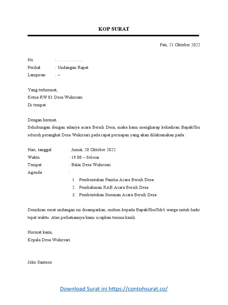 435 - Contoh Surat Undangan Rapat Desa | PDF