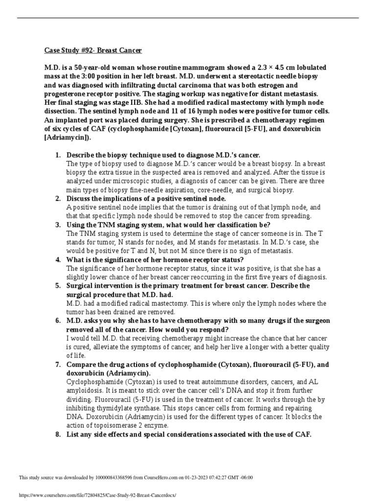 Case Study 92 Breast Cancer | Download Free PDF | Breast Cancer | Cancer