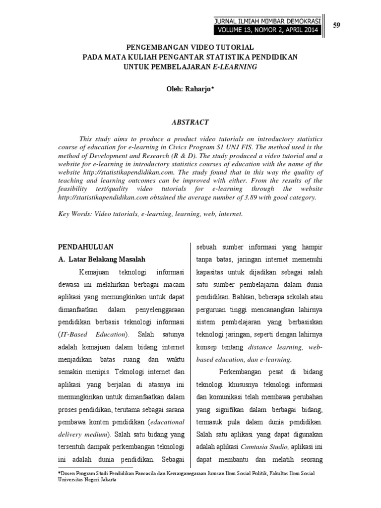 Pengembangan Video Tutorial Pada Mata Kuliah Pengantar Statistika Pendidikan Untuk Pembelajaran ...