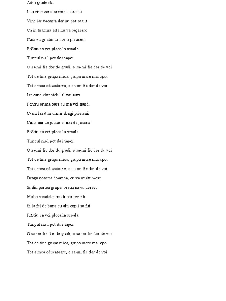 Adio Gradinita | PDF