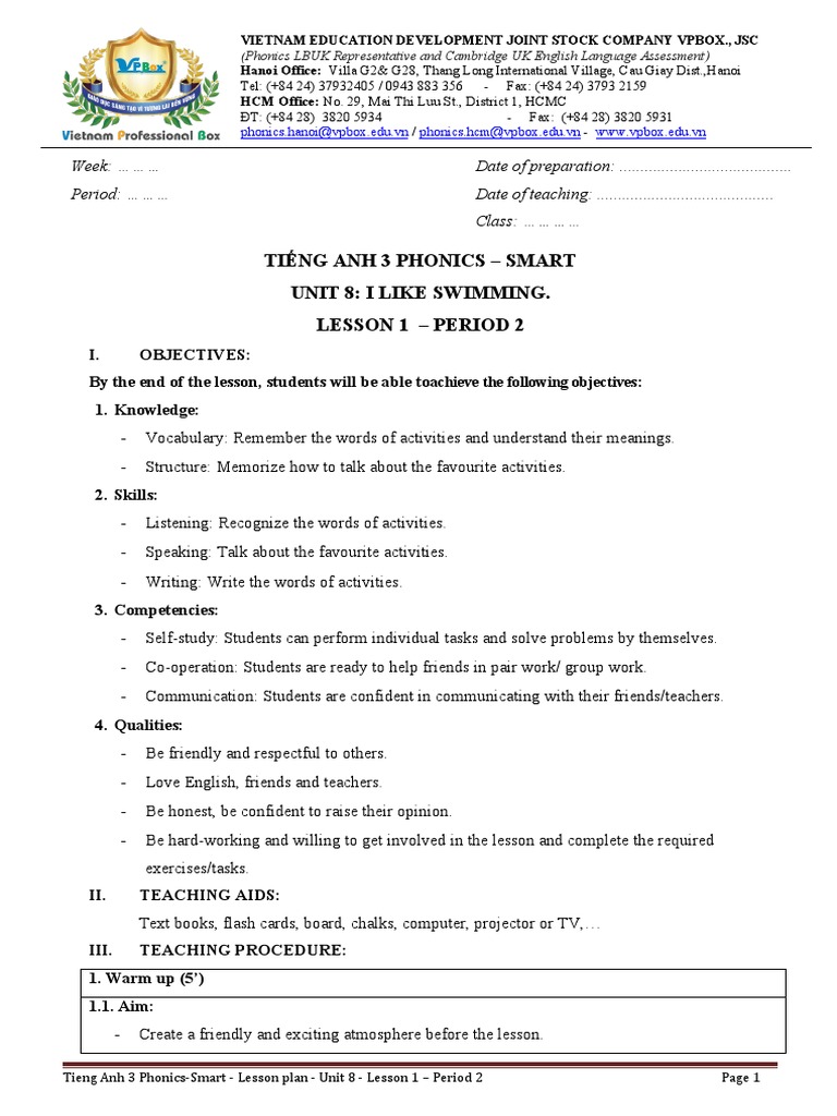 Phonics Lesson Plan: Swimming Activities | PDF | Lesson Plan | Teachers
