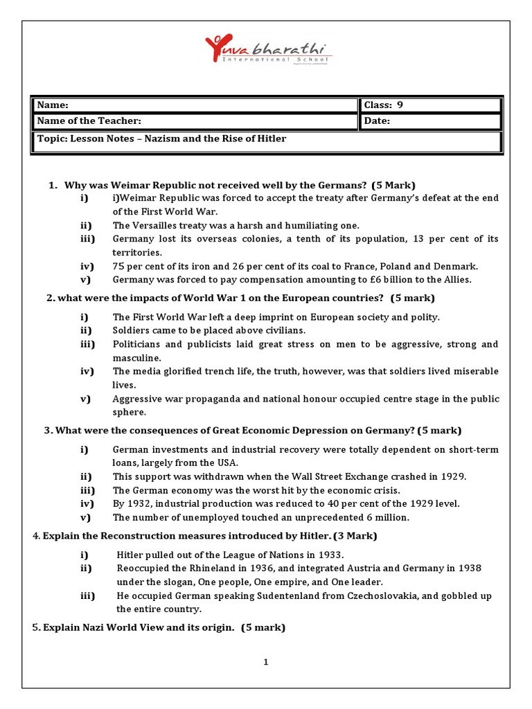 GIDB6036582-Nazism and The Rise of Hitler Notes | PDF | Nazi Germany ...