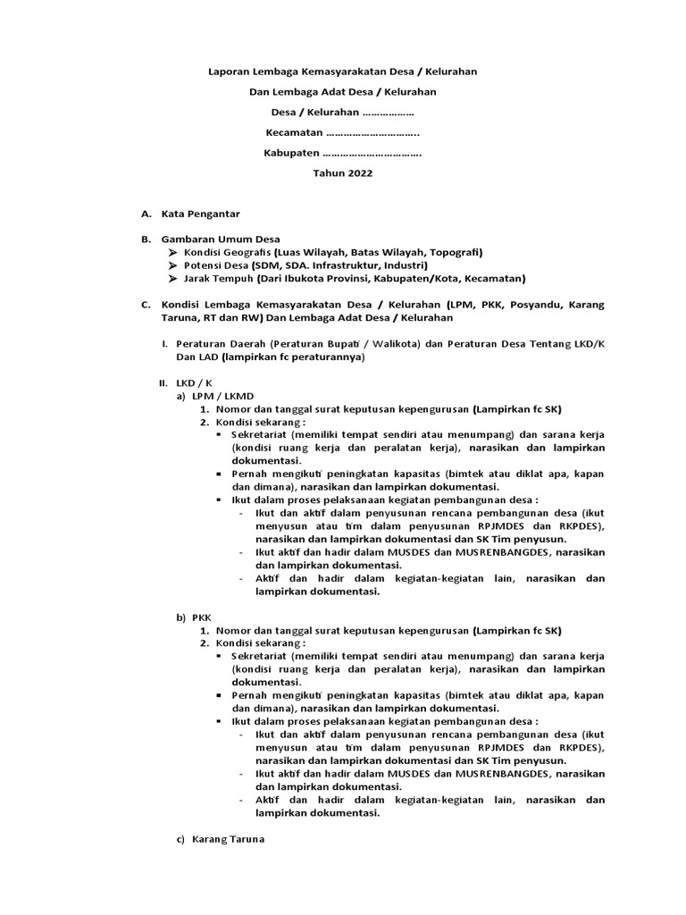 Sistematika Pelaporan Kondisi LKD 1 | PDF